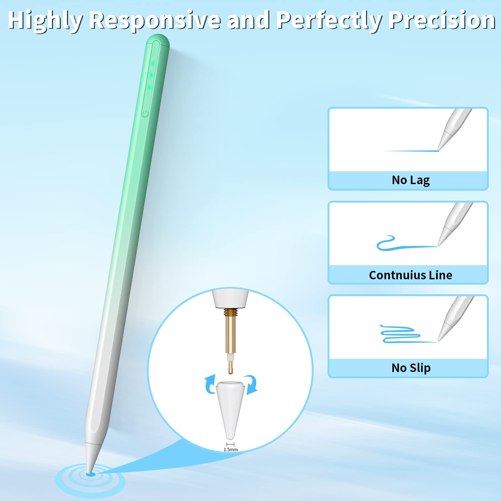 Stylus Pen for iPad with Palm Rejection, Tilt Sensitive iPad Pencil for (2018 or Later) Apple iPad Pro 11/12.9 Inch, iPad Mini 5/6th Gen, iPad Air 3rd/4/5th Gen, iPad 6/7/8/9th Gen