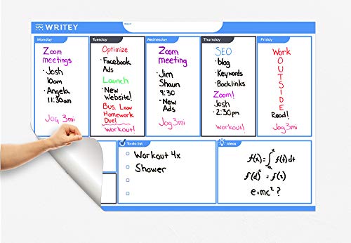 Peel and Stick Whiteboard Calendar, Large Weekly Organizer, 24 x 36 in - Stain Proof White Board Dry Erase Surface, and Reusable Adhesive Backing