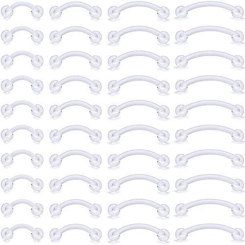 Lcolyoli 40pcs 16G Clear Flexible Bioplast Retainer Eyebrow Ring Piercing Jewelry Clear Tragus Cartilage Helix Rook Daith Barbell Earring for Women Men 6mm 8mm 10mm 12mm