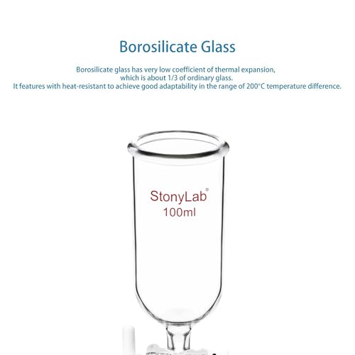 stonylab Dropping Funnel, Borosilicate Glass Burette Funnel with PTFE Stopcock for Laboratory and Home Use, 100 ml