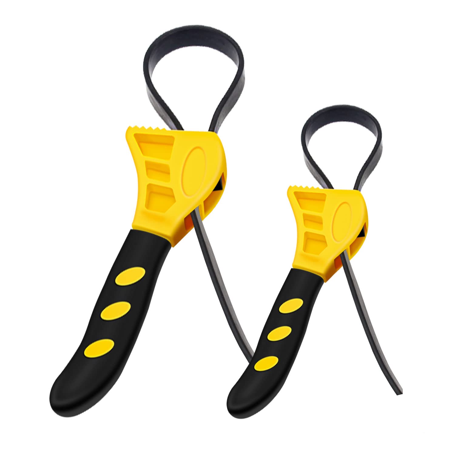 ROADGIVE 2 Piece Rubber Strap Adjustable Wrench Oil filter wrench Silicone Belt Jar Opener Wrench for Mechanics Plumbers Home Kitchen Use (Yellow)