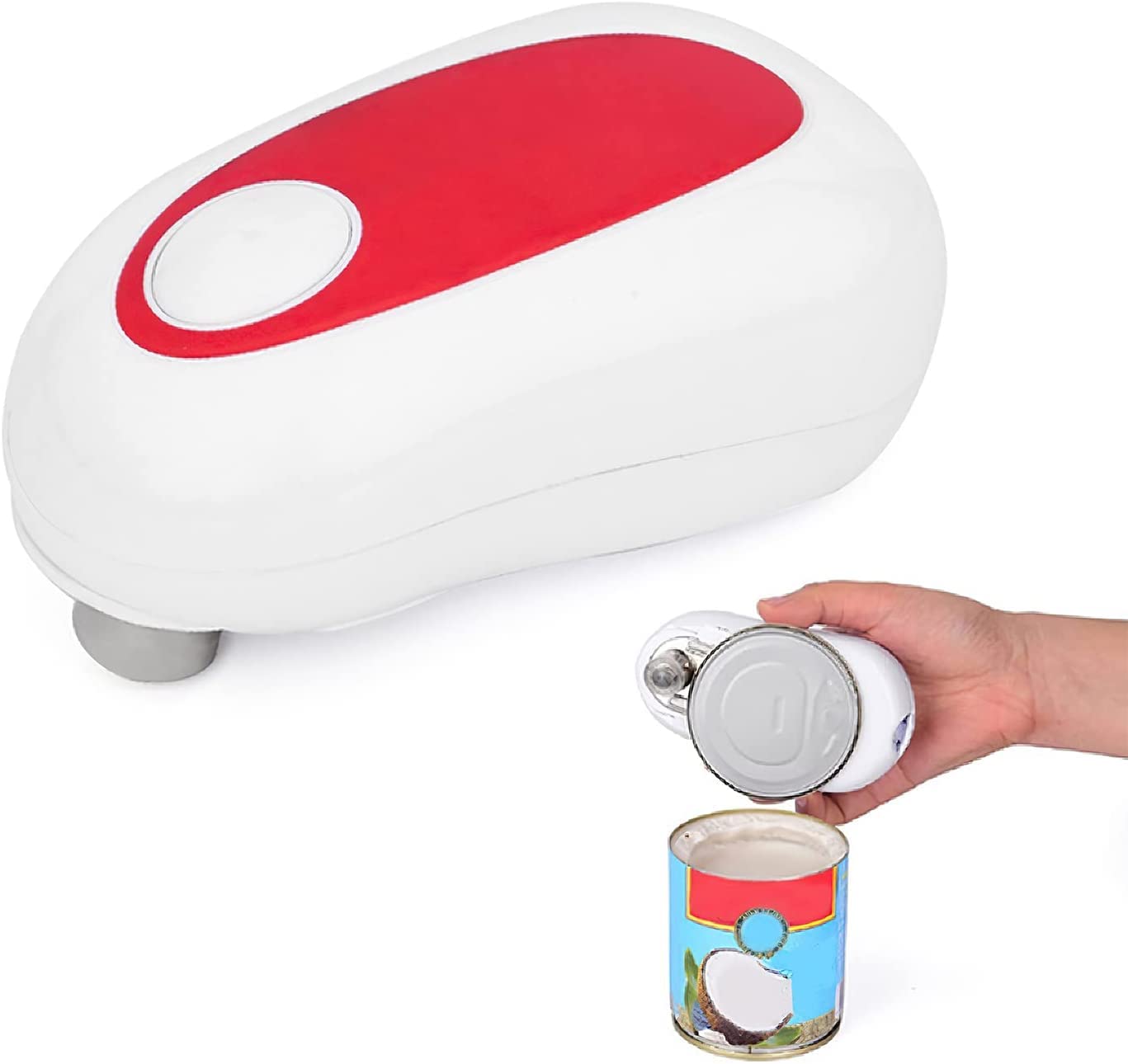 Qweeon Electric Can Opener,Battery Operated Can Opener with Smooth Edge,One Touch Can opener for Kitchen, White, 5.5x2.56x2.95 inch