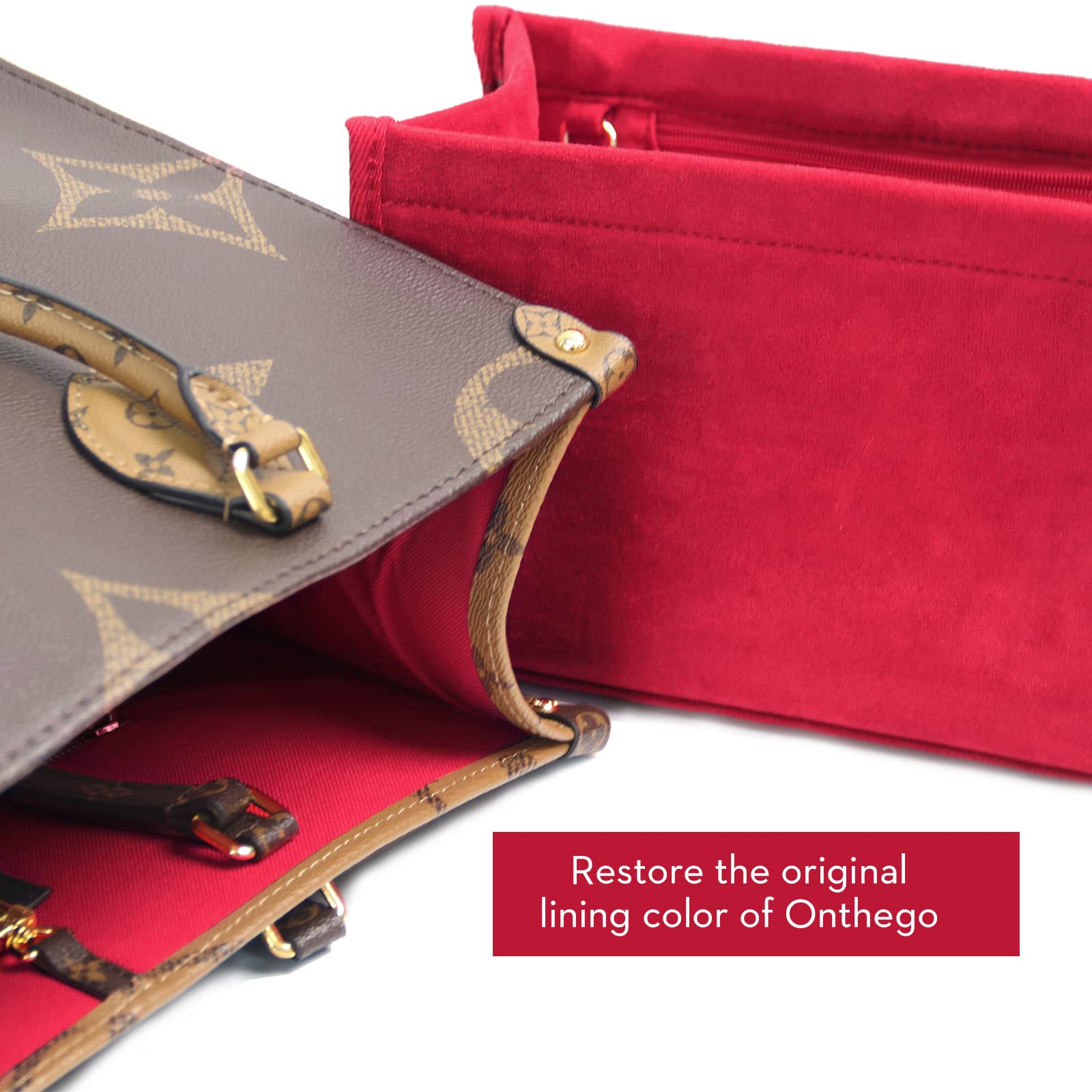 OPPOSHE Suede Velvet Purse Organizer Insert, Bag Organizer for Tote with Key Chain, Purse Insert for Handbags, Compatible with ONTHEGO MM & Birkin 30