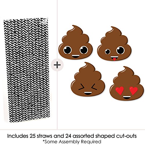 Party 'Til You're Pooped - Paper Straw Decor - Poop Emoji Party Striped Decorative Straws - Set of 24