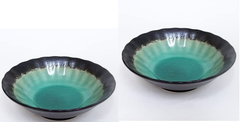 Japanese Deep Sea Green Small Bowl, 5.24" dia, 9.1 fl. Oz, Mino Ware, Salads Bowl, Dipping Bowl, Ceramic, Set of 2, M433-21