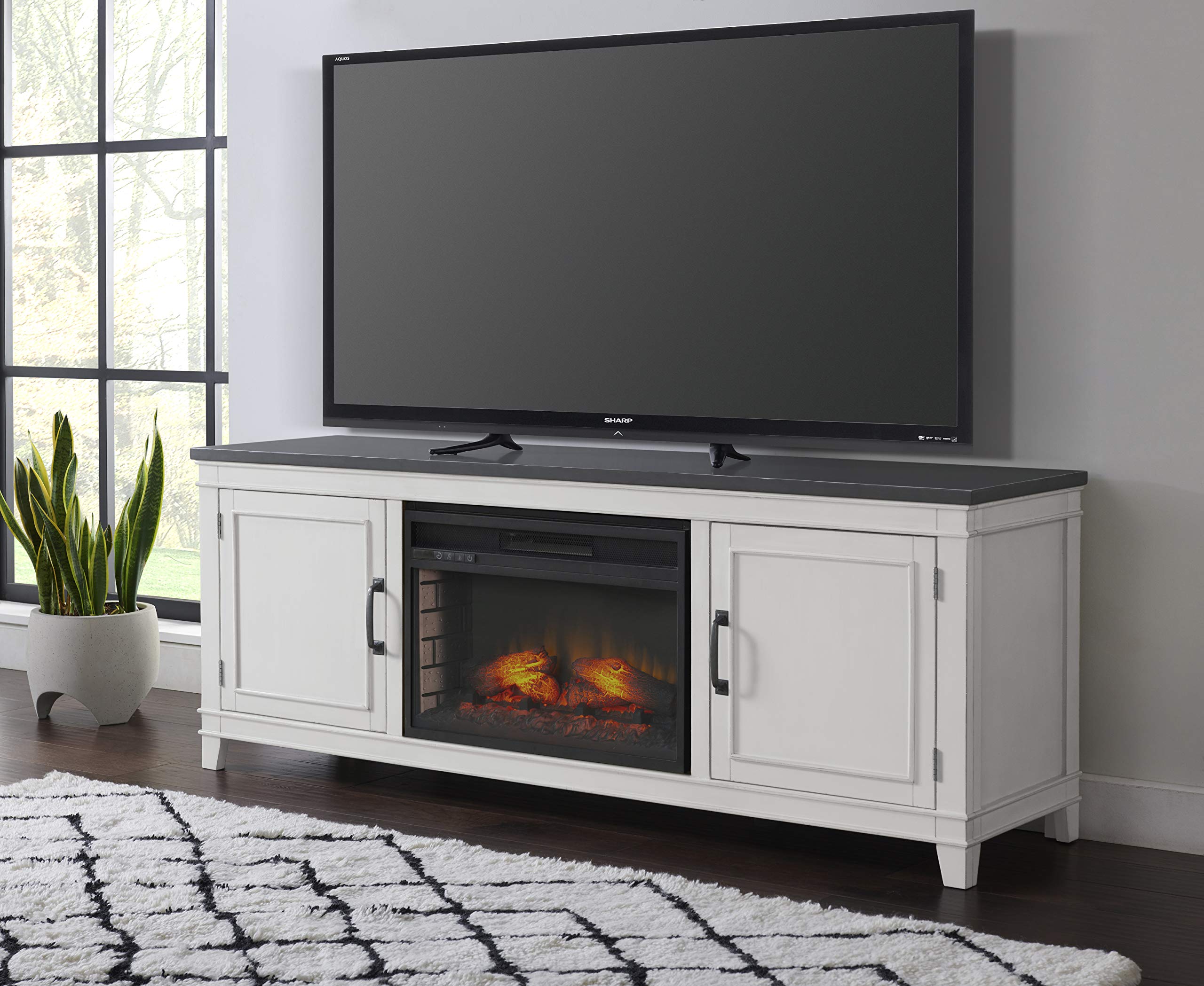 Martin Svensson Home Del Mar 70" Infrared TV Stand with Fireplace, White and Grey
