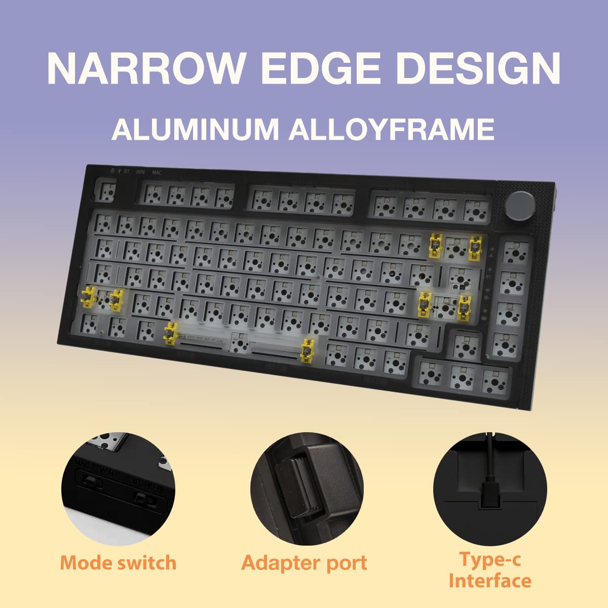 SUEHIODHY KW75 Gaming Keyboard Kit Hot-Swap Mechanical Keyboard 2.4GHz/Bluetooth 5.0/USB-Cwith Knob RGB Backlit(Black)