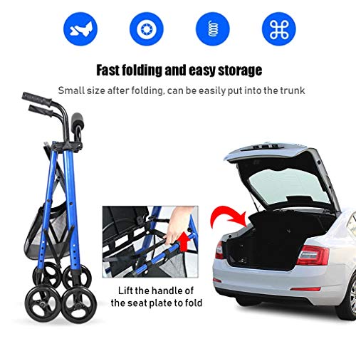 Walker,Rollator 4 Wheel Lightweight Folding Walker Frame with Underseat Basket Adjustable Seat and Handle Height Walking Mobility Aid Foldable Walking aids with Seats and Wheels That fold Outdoor