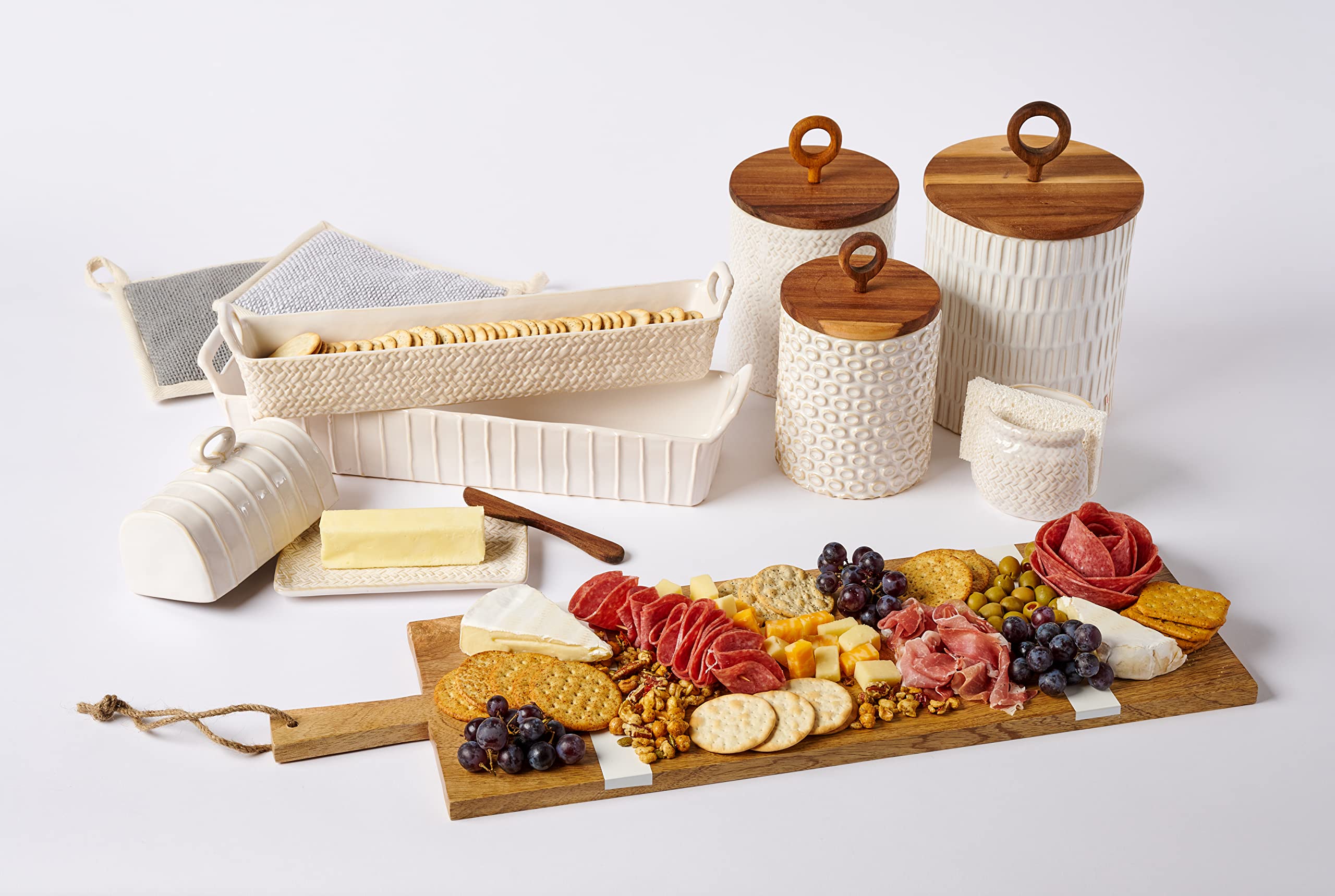 Mud Pie Butter Dish Set, White, dish 3 3/4" x 6 3/4" | spreader 5 1/2"