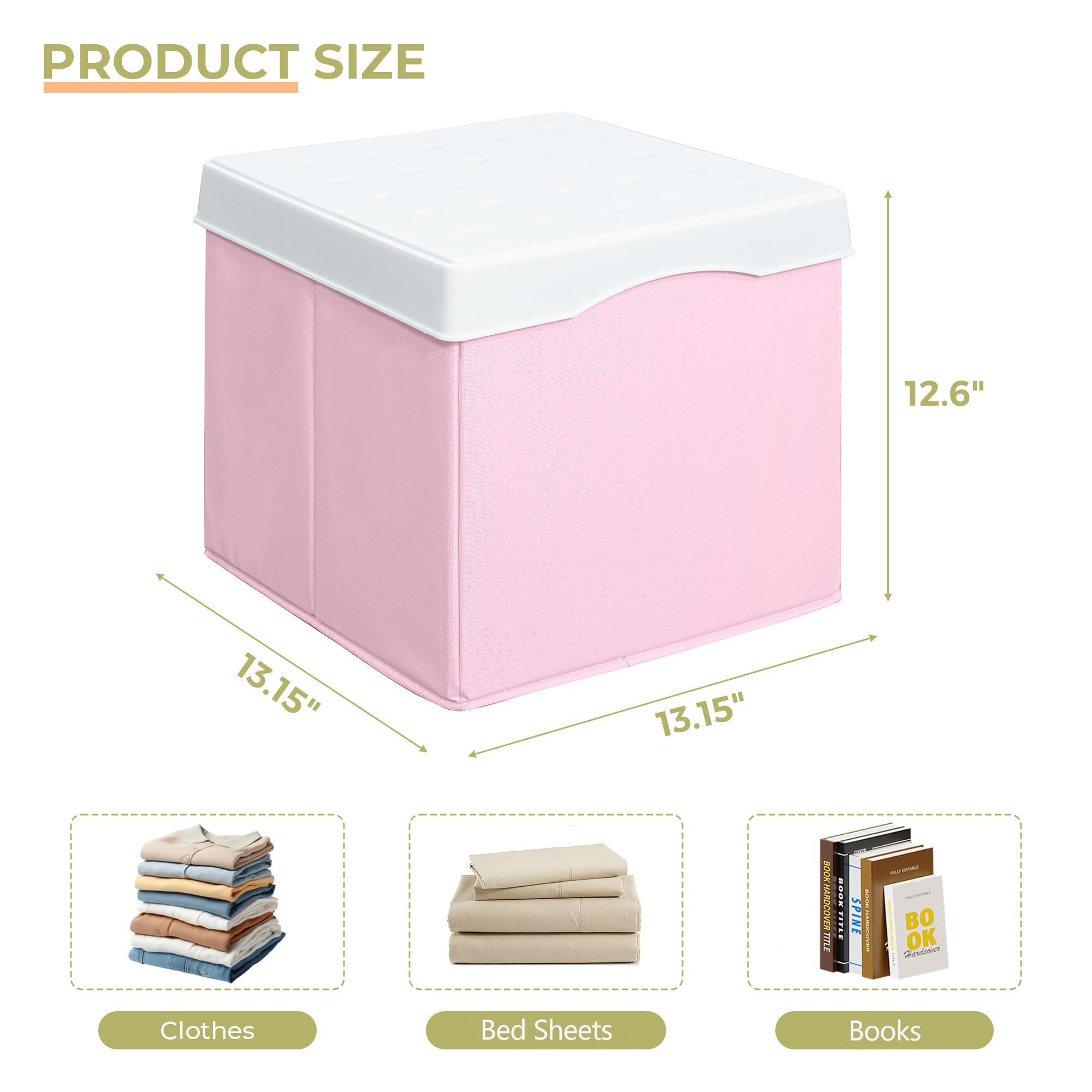 STORAGEIDEAS Thick Stackable Storage Bins with Lids, 3-Pack Collapsible Storage Boxes Organizer, Heavy-Duty Storage Containers Baskets Cubes with Thick Lids for Bedroom, Closet, Office, Pink