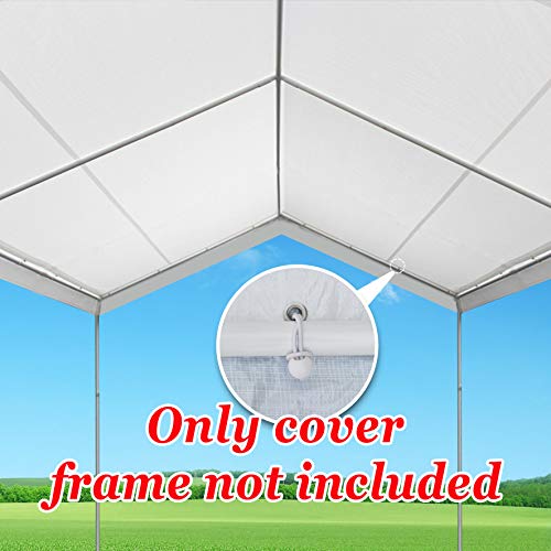Strong Camel Outdoor 10x20 Replacement Canopy Roof Cover Valanced Carport Covers (Valance Tarps, White)