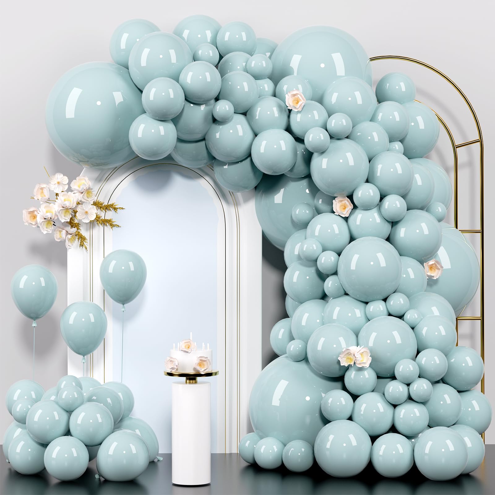 TIPKITS 140 pcs Dusty Blue Balloons, Fog Blue Balloon Garland Arch 18/12/10/5 In, Latex Haze Blue Balloons Party Decorations for Birthday Baby Shower Graduation Gender Reveal