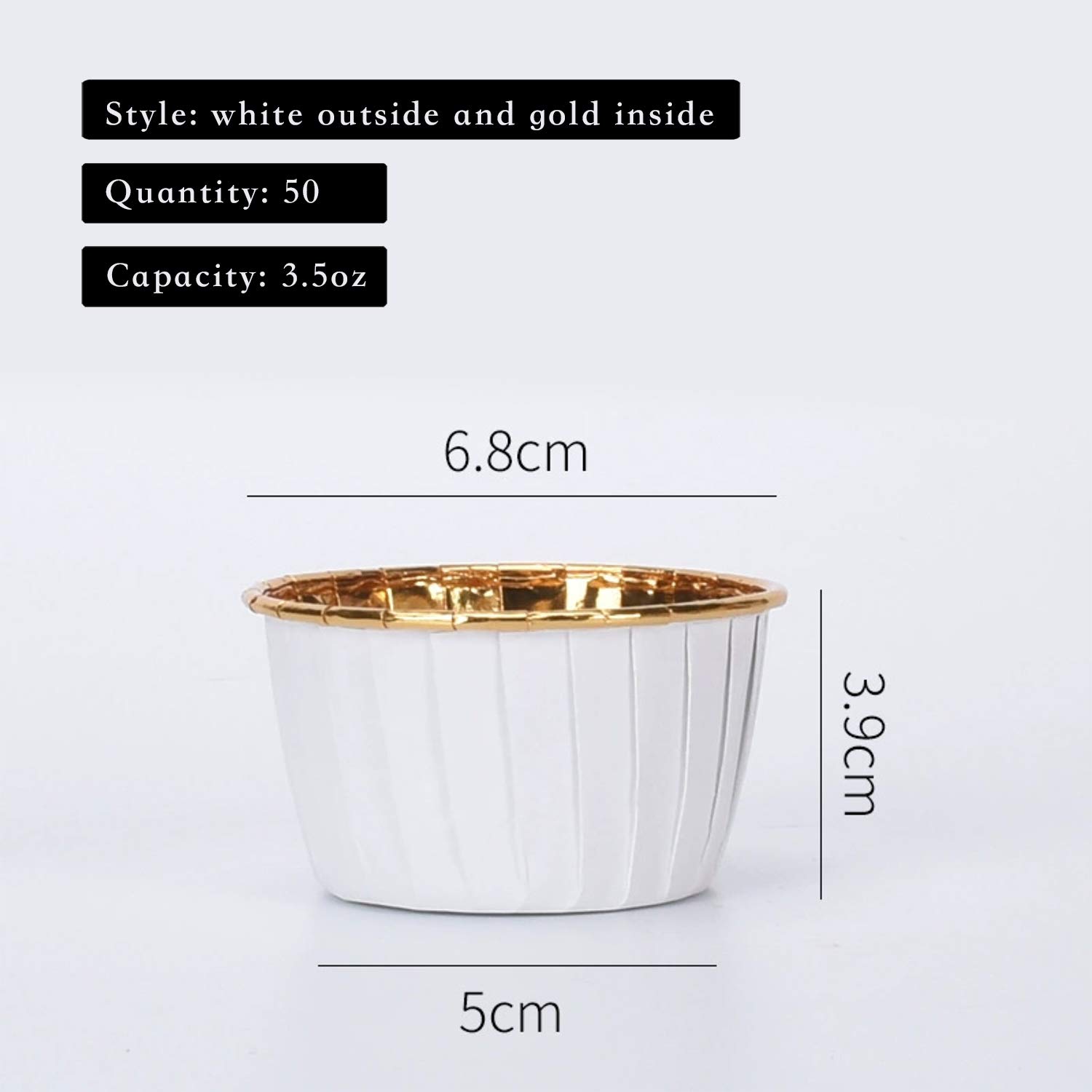 Party Hippo Cupcake Cups, 3.5 Oz 50 pcs Disposable Foil Muffin Liners, Gold Cupcake Baking Cups, Ramekin Aluminum Cupcake Tip Pan Ramekin Holders, Little Baking Cups (White)