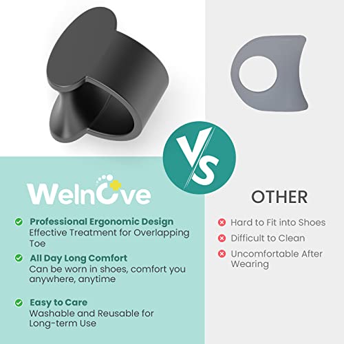 Welnove Pinky Toe Separator, 12 Pcs Black Gel Toe Spacers Bunion Corrector for Feet Women and Man, Little Toe Cushions for Curled Overlapping