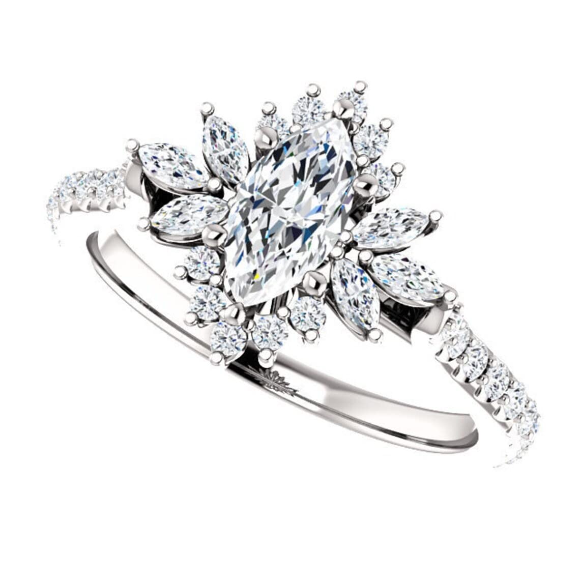 Riya Gems 3 CT Marquise Moissanite Engagement Ring Wedding Eternity Band Vintage Solitaire Halo Setting Silver Jewelry Anniversary Promise Vintage Ring Gift for Her (5.5)