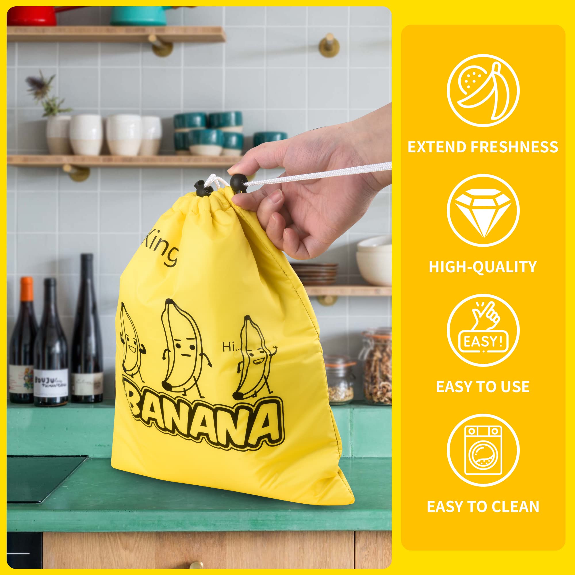 ojoking Yellow Banana Storage Bag keeps fresh for a long time, reusable fruit storage bag,keep bananas fresh,banana saver,banana bags to prevent ripening,(SET OF 2)