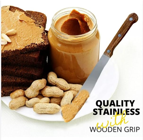 Performore 2PCS Spreader Knives, 12โ Peanut Butter Knife that Works Great with Jars and 5โ Short Spreading Knife, Stainless Steel Spatulas with Wooden Handle Spreader Set