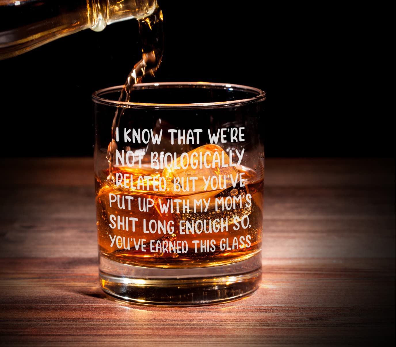 NeeNoNex I Know That We're not Biologically Related Step Dad Whiskey Glass - Funny Birthday Christmas Fathers Day Gift for Step Dad, Step-Father, Bonus Dad