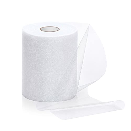 Tulle Fabric Roll 6 inch by 100 Yards Glitter Tulle Rolls Shimmer Color for Crafts Decorations Tutu Weddings Costumes Skirts Parties Gift Bow (White)