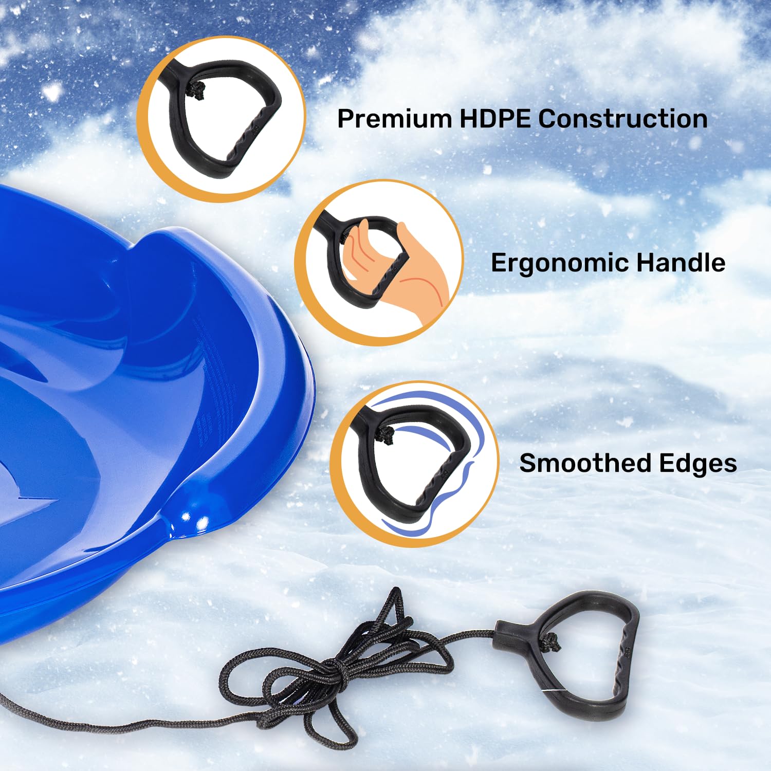 Plastic Saucer Sled with Pull Cord 2 Pieces – Snow Disc for Sledding – Round Snow Sled for Kids and Adults – Snow and Sand Outdoor Fun