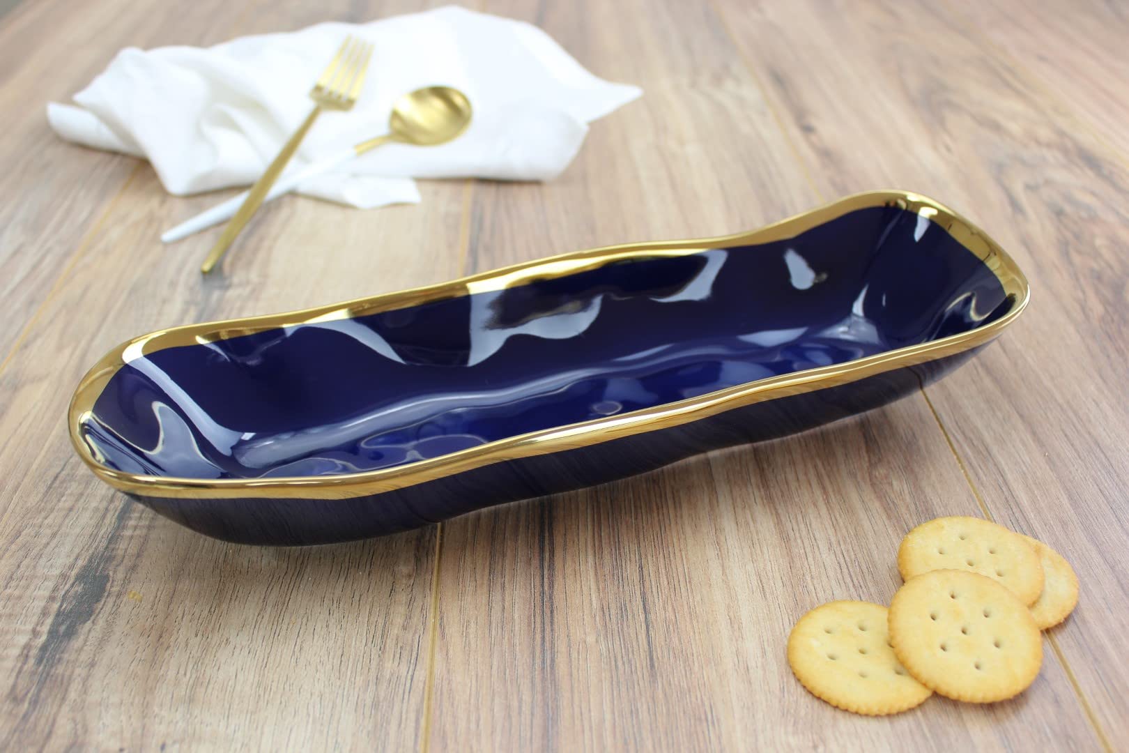 Pampa Bay Sunset by The Sea Titanium-Plated Porcelain Serving Tray for Bread, Crackers, Asparagus, Cookies, 13.5 X 4.5 X 3.5in
