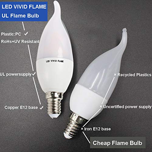 LED VIVID FLAME-LED Flame Bulb Flame Effect Light with UL Certification for E12 Base Chandelier Light Candle Light Bulbs LED Flickering Bulbs for Cafe/Garden/Hotel/Party/Bar(1 Pack)