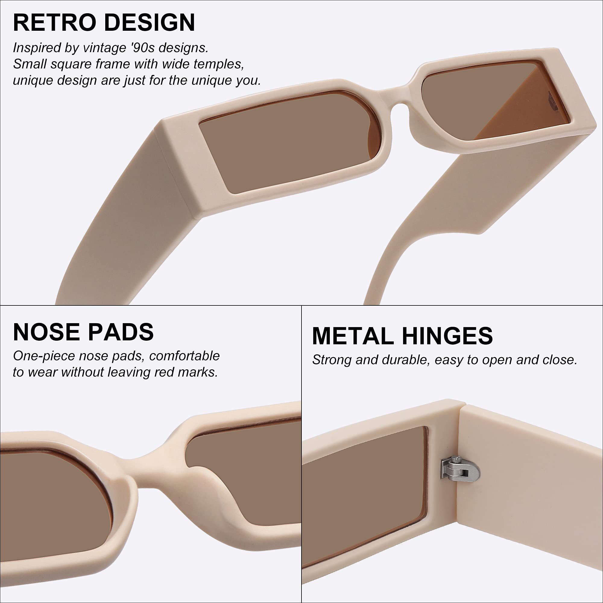 Retro 90s Rectangle Sunglasses for Women Men Trendy Small Nude Inspired Narrow Tiny Thin Skinny Slender Sun Glasses (Black Frame Grey Lens)