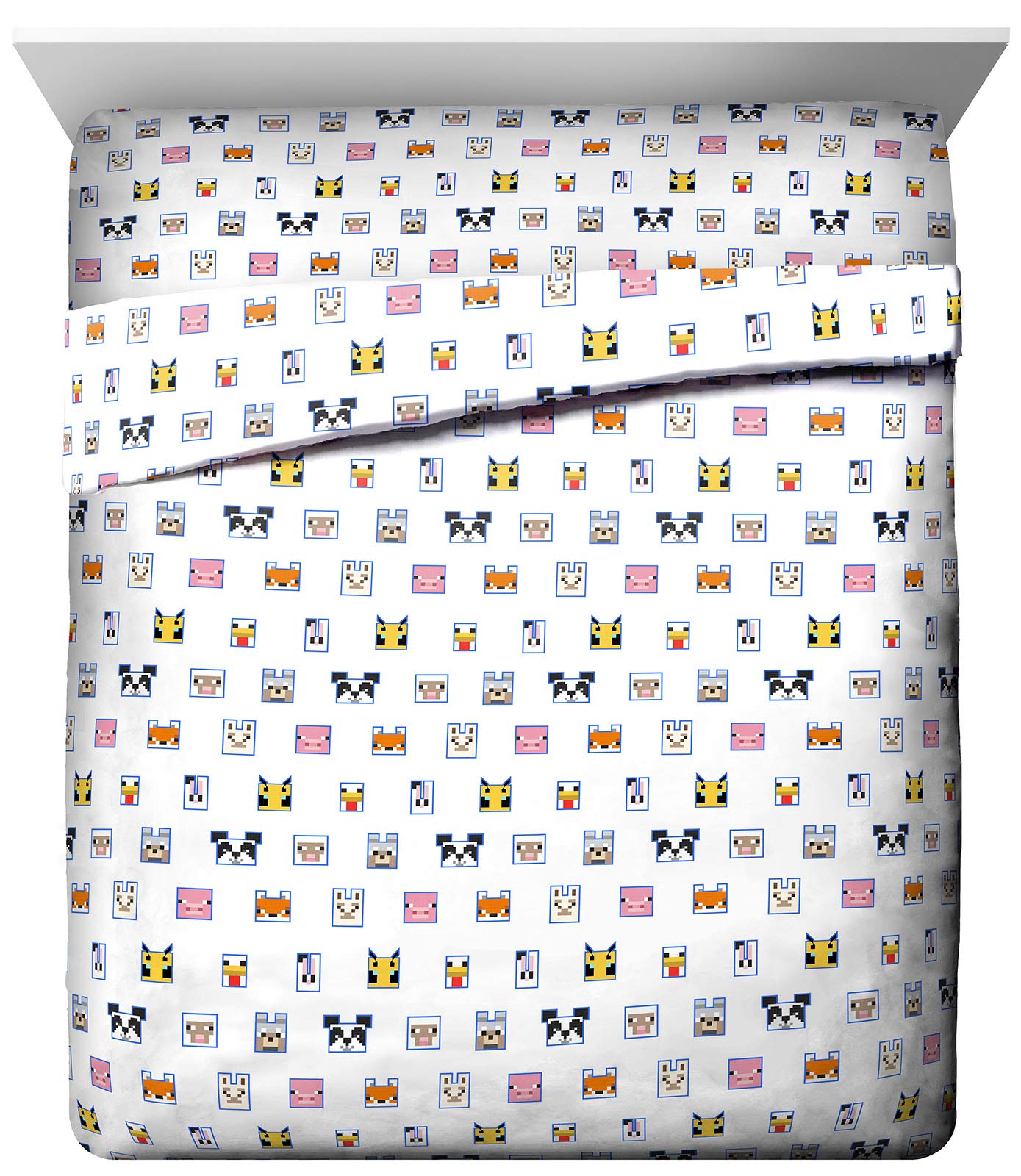 Jay Franco Minecraft Animal Patch Queen Sheet Set - 4 Piece Set Super Soft and Cozy Kid’s Bedding - Fade Resistant Microfiber Sheets (Official Minecraft Product)