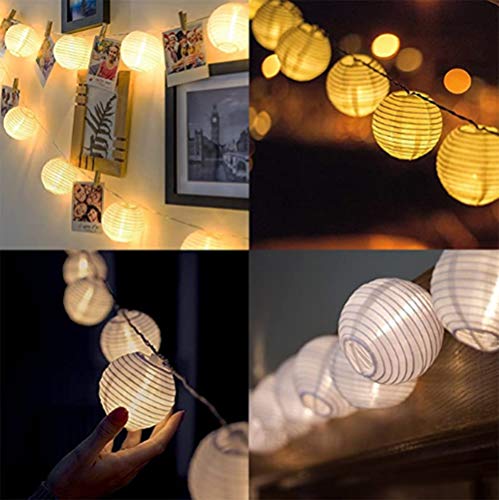 SkrLights 8.5Ft Mini Lantern String Lights -10 White Nylon Hanging Lanterns with Warm White Bulbs Included, Plug in, Connectable up to 25 Strands, White Lights String for Bedroom, Patio, Backyard