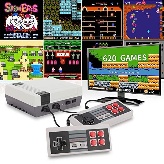 Retro Classic Game Console, Mini Classic Game System Built-in 620 Classic Handheld Games and 2X 4 Classic Edition Controller Av Output Video Games