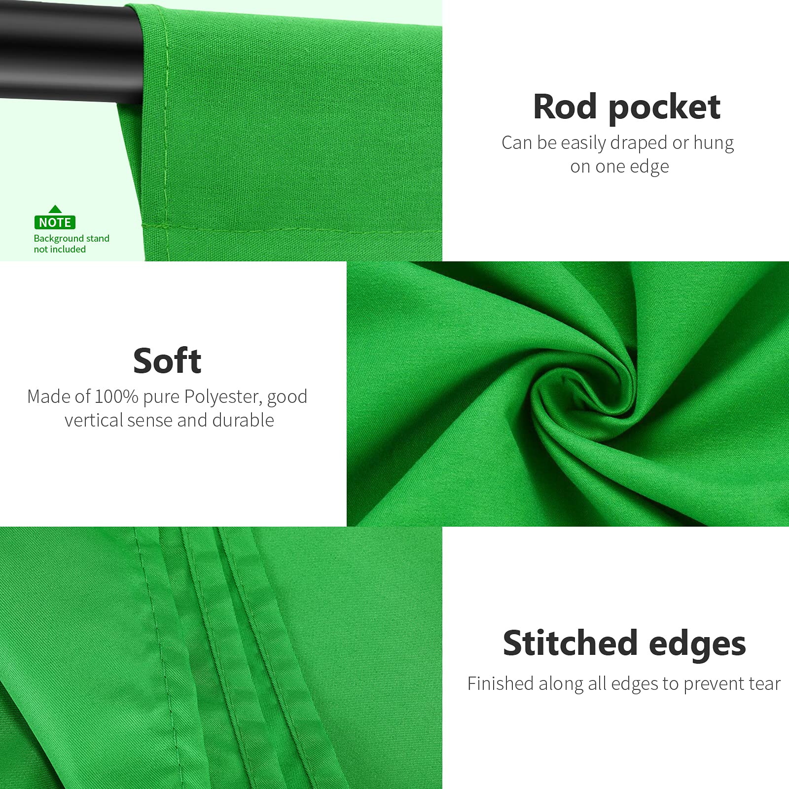 Neewer 9 x 15 feet/2.7 x 4.6 Meters Green Chromakey Polyester Backdrop Background Screen with 3 Clamps for Photo Video Studio Photography (Backdrop Stand Not Included)