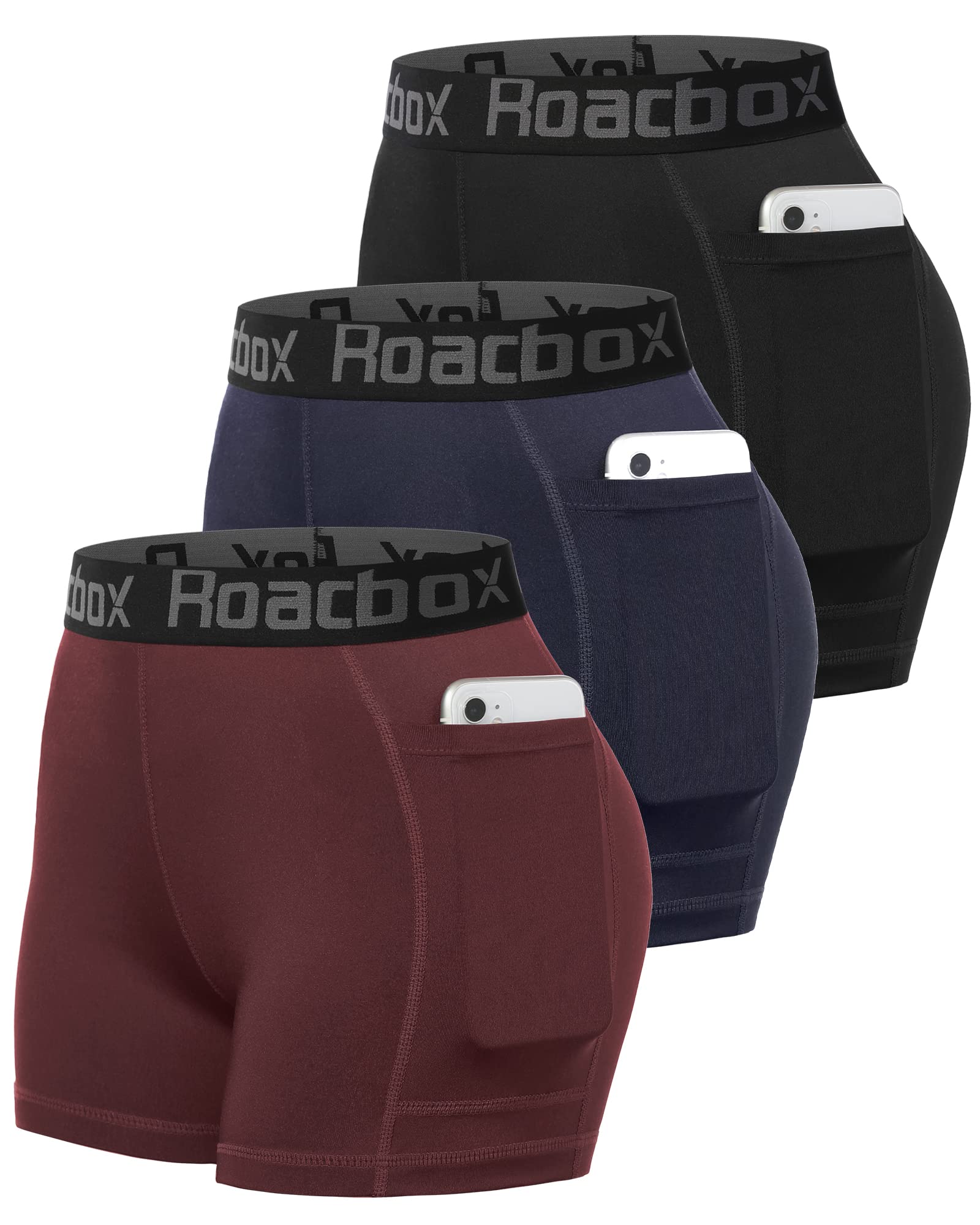 Roadbox 3" Spandex Compression Shorts - Breathable Athletic Performance Yoga Shorts for Outdoor Gym Exercise