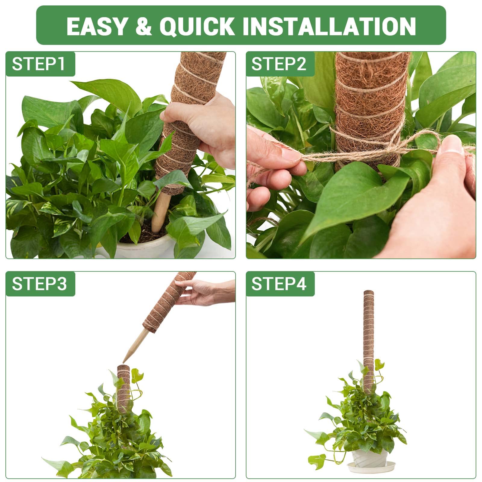 Moss Pole for Plants Monstera, 115 inch Moss Poles for Climbing Plants, 4 Pcs 20.5" and 2 Pcs 16.5" Coco Coir Pole for Indoor Potted Plants Grow Upwards, Moss Stick Totem Pole Plant Support