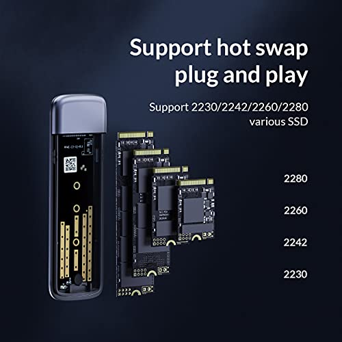 ORICO USB 3.1 Gen2 10Gbps USB-C NVME M.2 SSD Toolfree Case (M Key) Aliminum External Case Support 2230/2242/2260/2280 SSD Compatible M.2 SSD Conversion Adapter Enclosure Case M2L2-V03C3