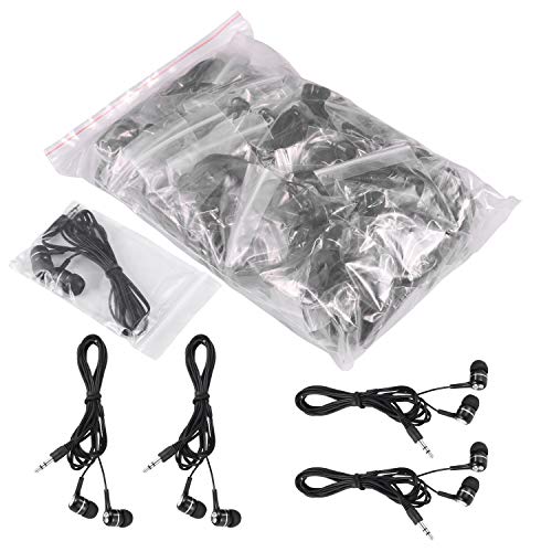 Yoley Bulk Earbuds Headphones Wholesale Earphones 50 Pack, Factorymall Low Cost Earbuds Disposable Ear Buds Bulk Headphones for School Classroom Students Kids-(Black)