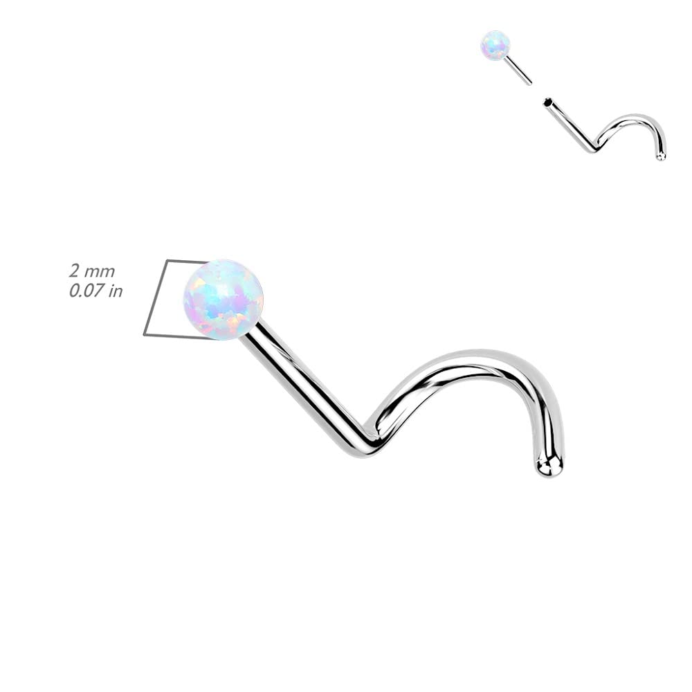 Pierced Owl 20GA F136 Implant Grade Titanium Threadless Push In Synthetic Opal Ball Top Nose Screw (White)