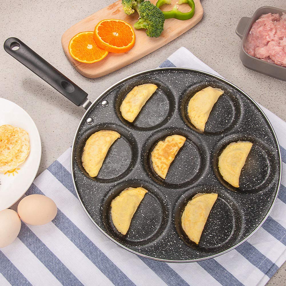 Mumusuki 7 Holes Frying Pan Non Stick Fried Eggs Cooking Pan Burger Kitchen Cookware Household Tool