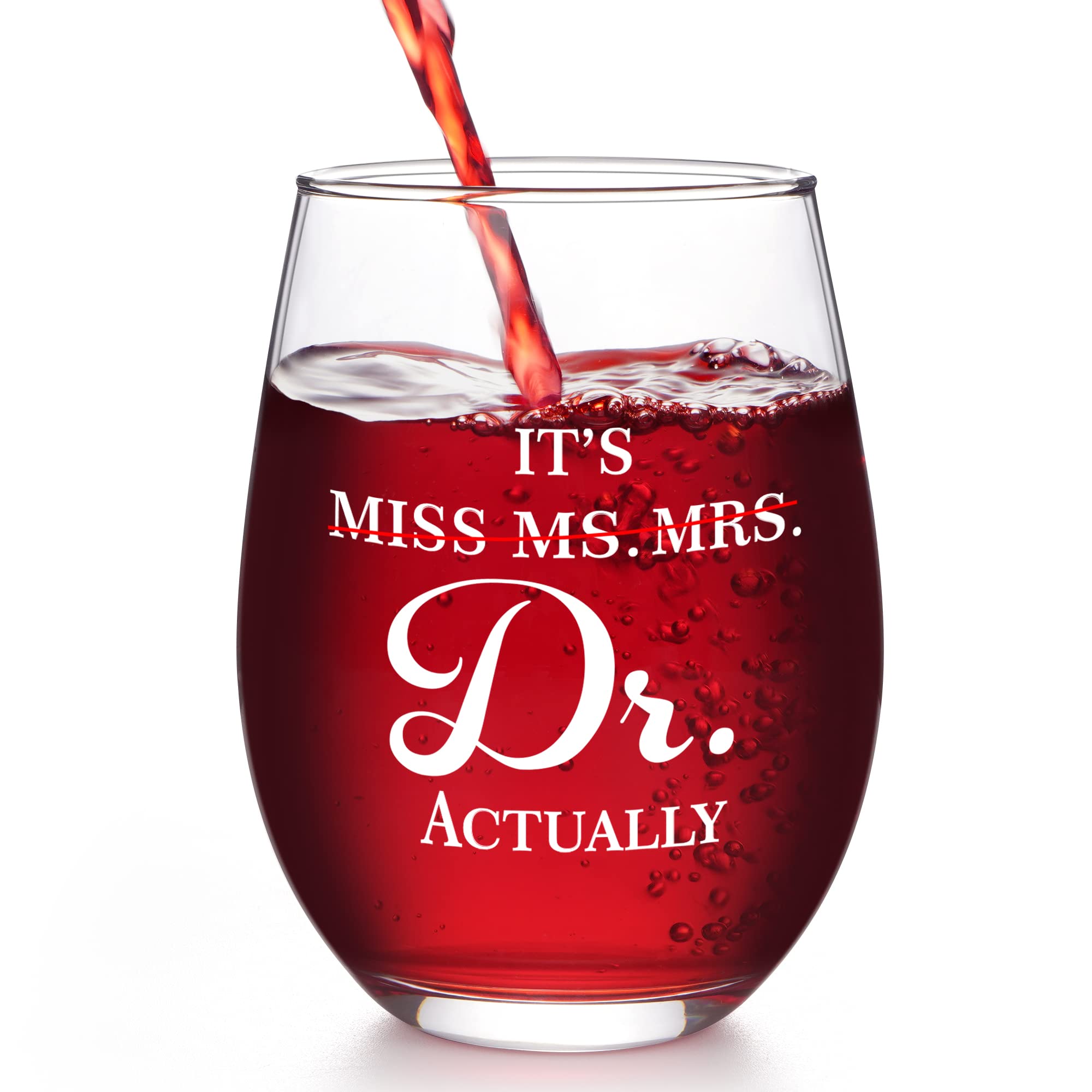 Modwnfy Doctor Gifts, Itâs Miss Ms Mrs Dr Actually Stemless Wine Glass, Appreciation Thank You Gifts for Doctors Physician MD PhD Medical Graduate, Doctors Gifts for Women Men Christmas Birthday 17Oz