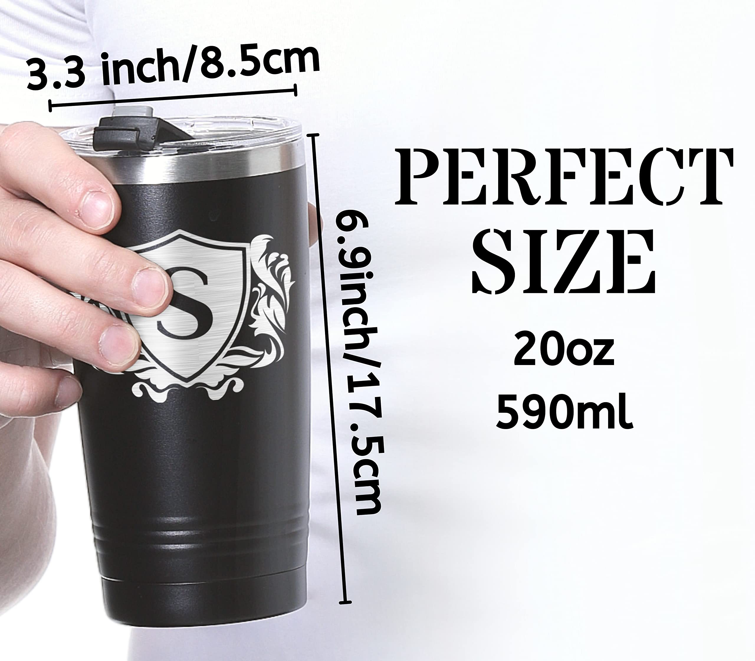 Personalized Coffee Mug with Initial J, Monogrammed Travel Tumbler for Him, Custom Cups, Unique Birthday Christmas Gifts for Men who Have Everything
