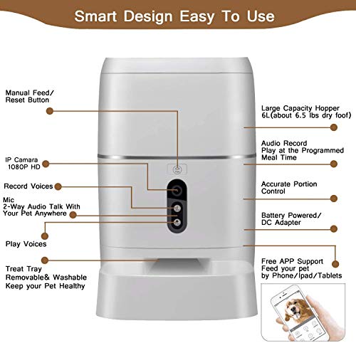 LeeKooLuu Automatic Dog Feeder 2.4G WiFi Cat Dry Food Dispenser HD 1080P Video Camera Timer Bowl Smart Pet Feeder APP Control Q01