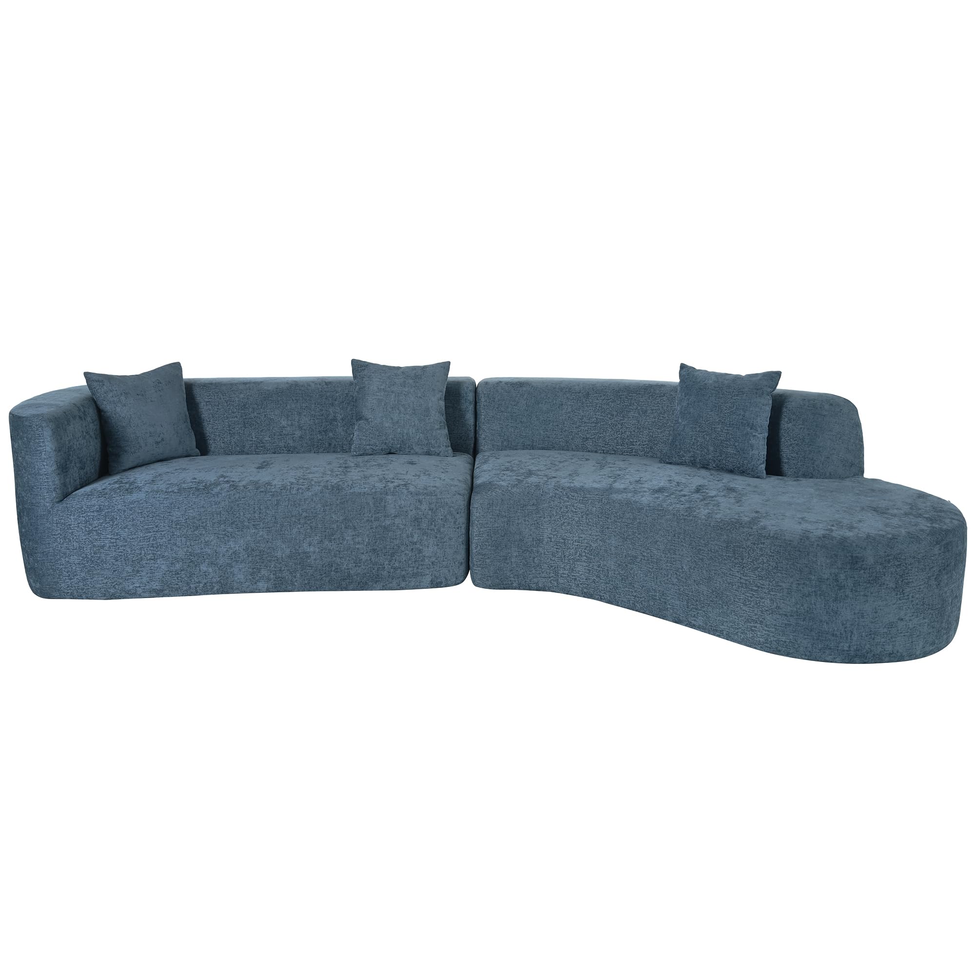 WILLIAMSPACE 126" Sectional Curved Sofa Couch, Modern Upholstery Cloud Couch with 3 Pillows, Floor Foam 5 Seater Sofa for Living Room Apartment, No Assembly, Chenille (Right-Facing, Beige)