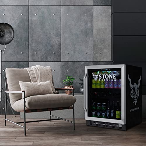 NewAir Stone Brewing 180 Can FlipShelf Beverage and Beer Refrigerator, 24β Built-In or Freestanding Wine Cooler with Reversible Shelves, Perfect for Bar, Gamer Room, or Office