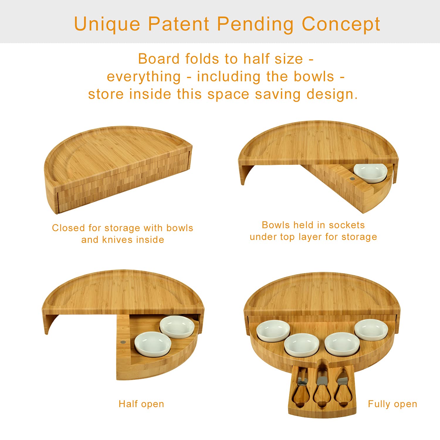 Personalized Engraved Bamboo Cheese/Charcuterie Board with Accessories - Innovative Patented Design - Designed & Quality Assured by Picnic at Ascot USA