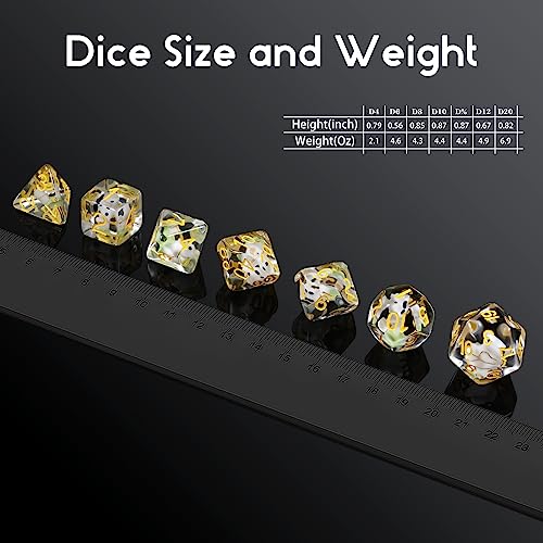 White Cat Gaming Dice Set D&D, DNDND 7PCS Resin DND Dice with Velvet Bag for Dungeons and Dragons Role Playing Games and Tabletop Games（White Cat