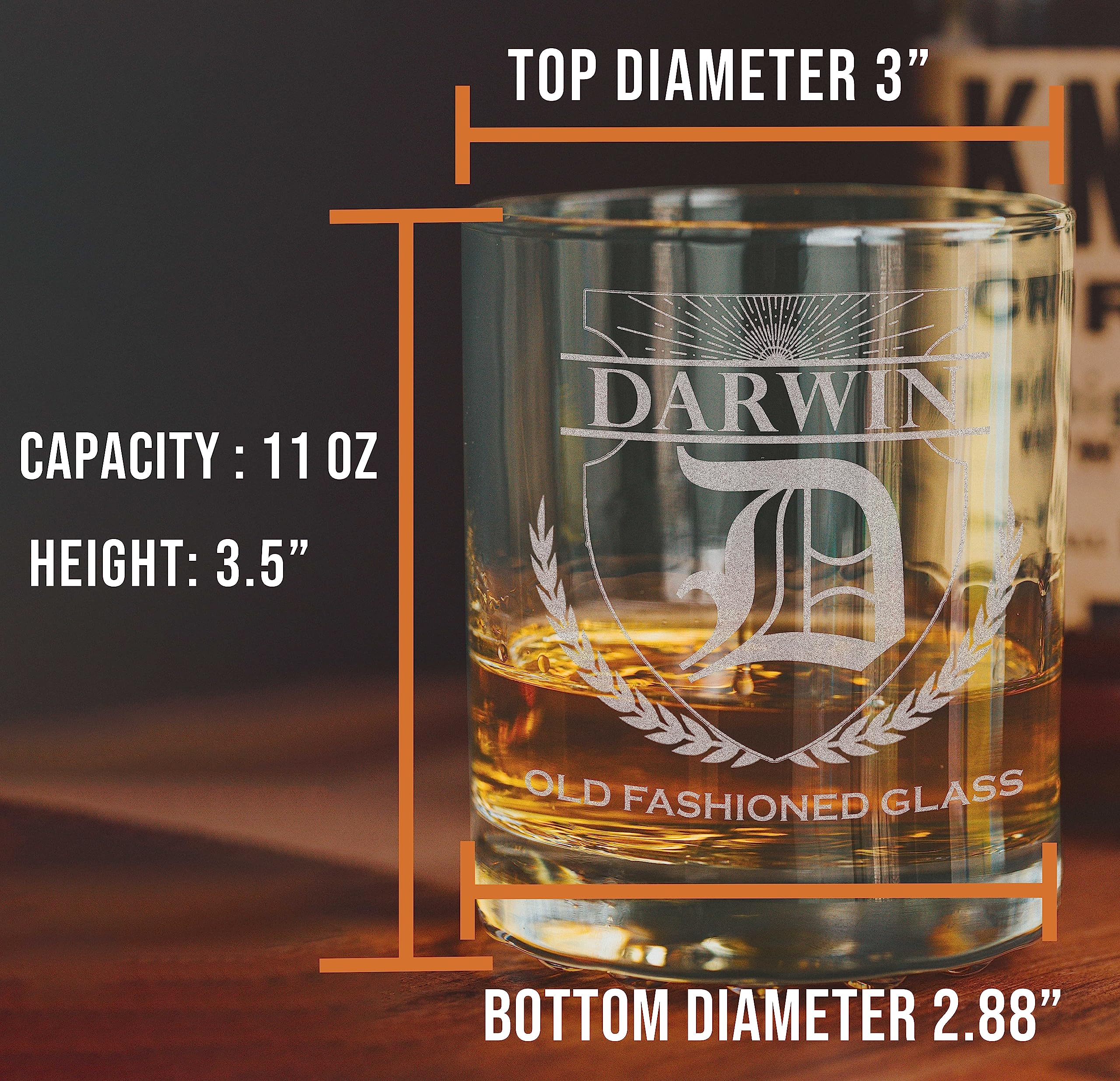 Personalized Etched 11oz Whiskey Glass - Custom Engraved Bourbon Customized Gifts for Men, Dad Scotch Drinking Birthday Glasses, Groomsmen Gifts, Liquor Cocktail Rocks Old Fashioned, Scott Monogram