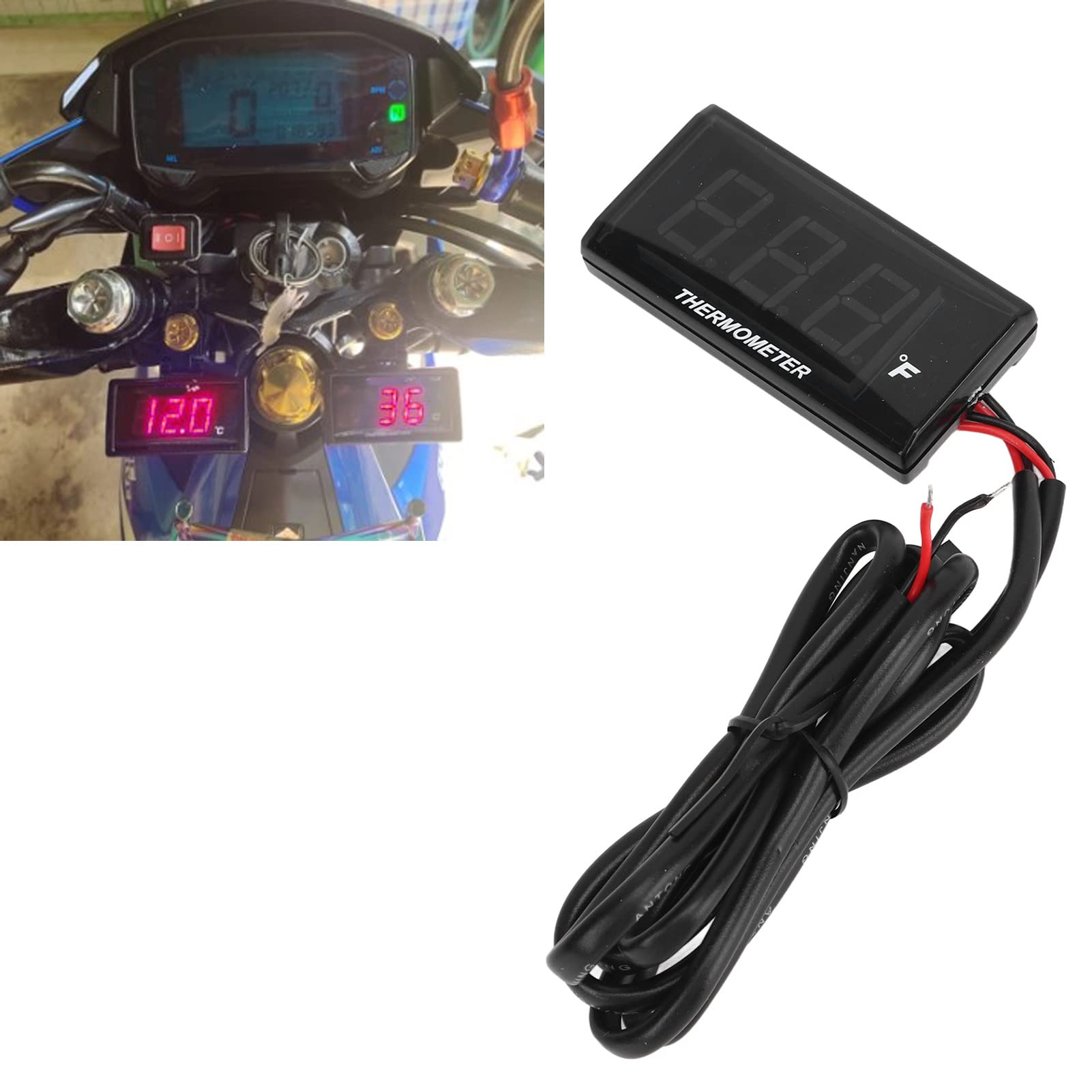 Water Temperature Gauge, Motorcycle Water Temperature Gauge DC12V Precise LCD Display for Modification (Red)