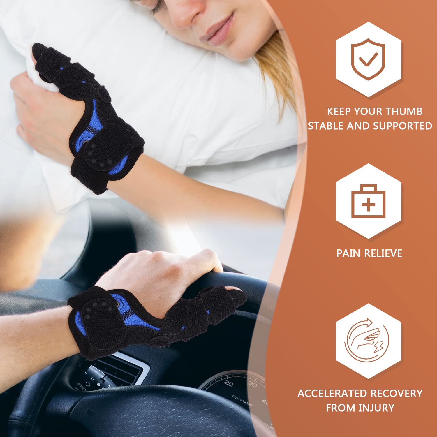 Scurnhau Thumb Brace - for Dequervains Tendonitis, Trigger Thumb Splint, Thumb Spica Splint, Night Stabilizer, CMC Joint Thumb Arthritis Brace for Dislocated Sprains Pain Relief - Fits Men and Women