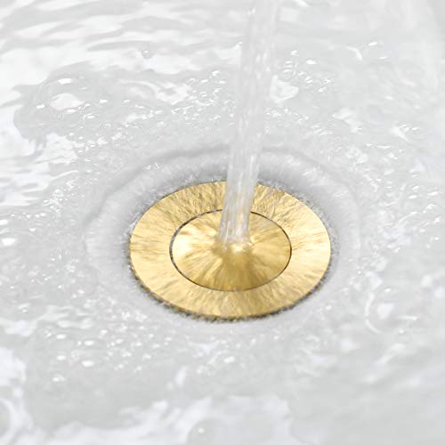 Rainovo Sink Drain Stopper Bathroom, Pop-Up Drain Stainless Steel With Overflow Anti-Clogging for Vessel Sink Lavatory Vanity Sink Drain with Strainer Basket, Brushed Gold