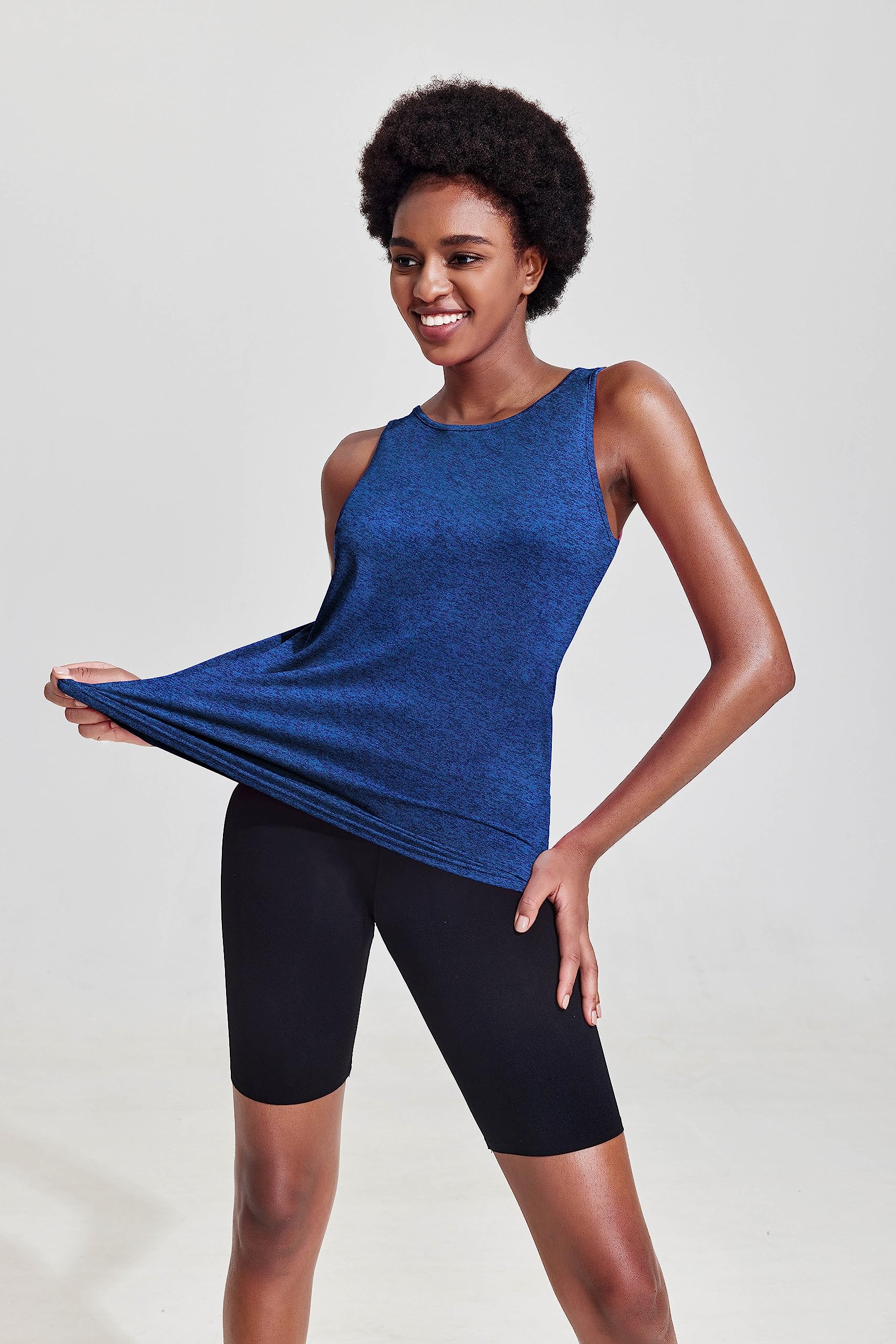 PINSPARK Sleeveless Workout Tank Tops for Women Backless Yoga Shirts Open Back Shirts Blue