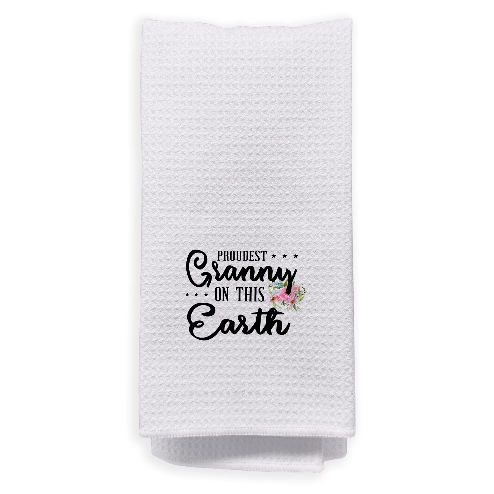 NEGIGA Proudest Granny on This Earth Floral Dish Cloths Towels 24x16 Inch,Best Grandma Decor Decorative Dish Hand Towels for Kitchen Bathroom,Birthday Mother's Gifts for Granny Grandma